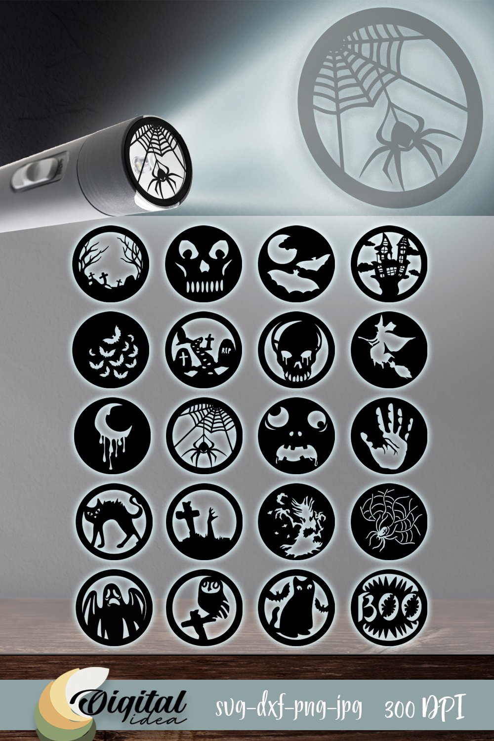 Halloween flashlight projections bundle. Papercut shadow art