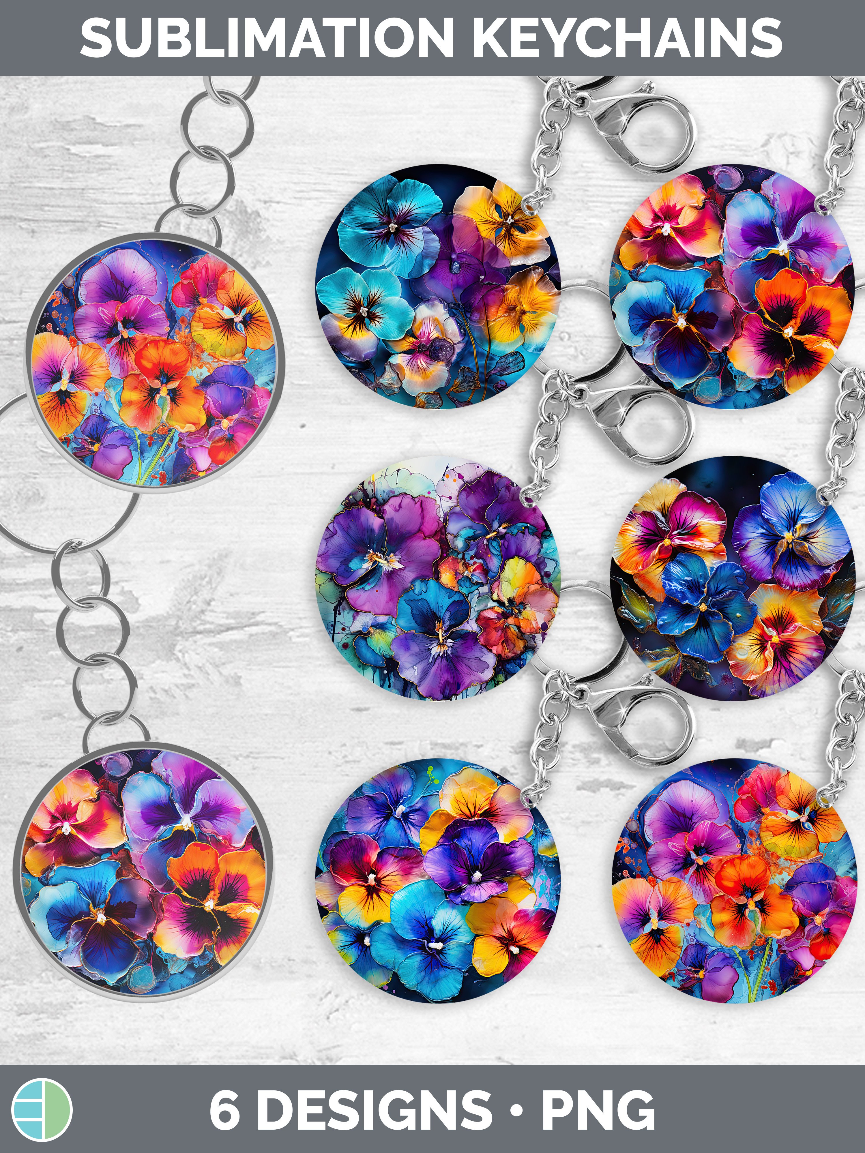 Neon Pansy Flowers Keychain | Bundle Keyring Designs