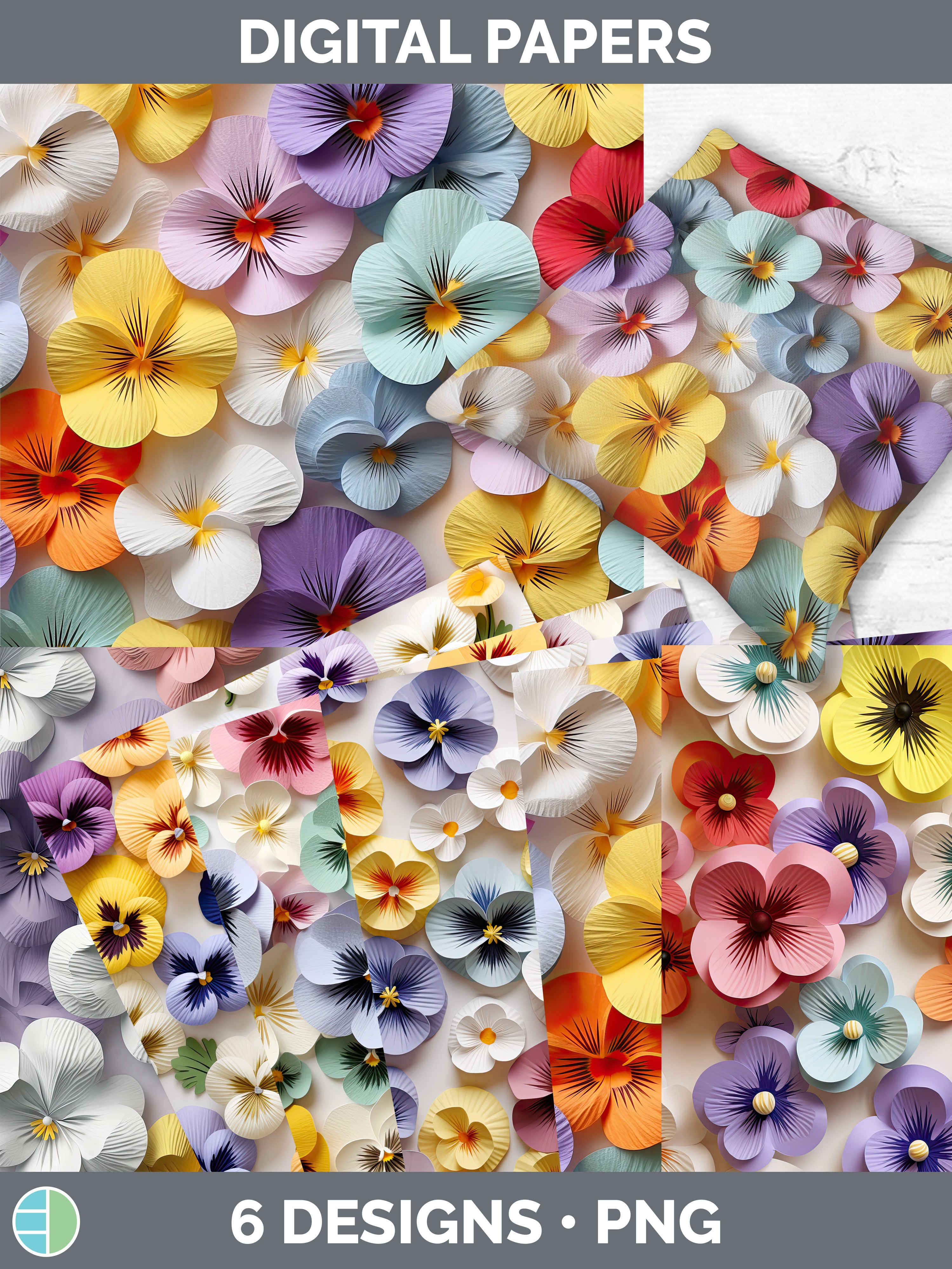 3D Paper Pansy Flowers Paper Backgrounds | Bundle Digital Sc
