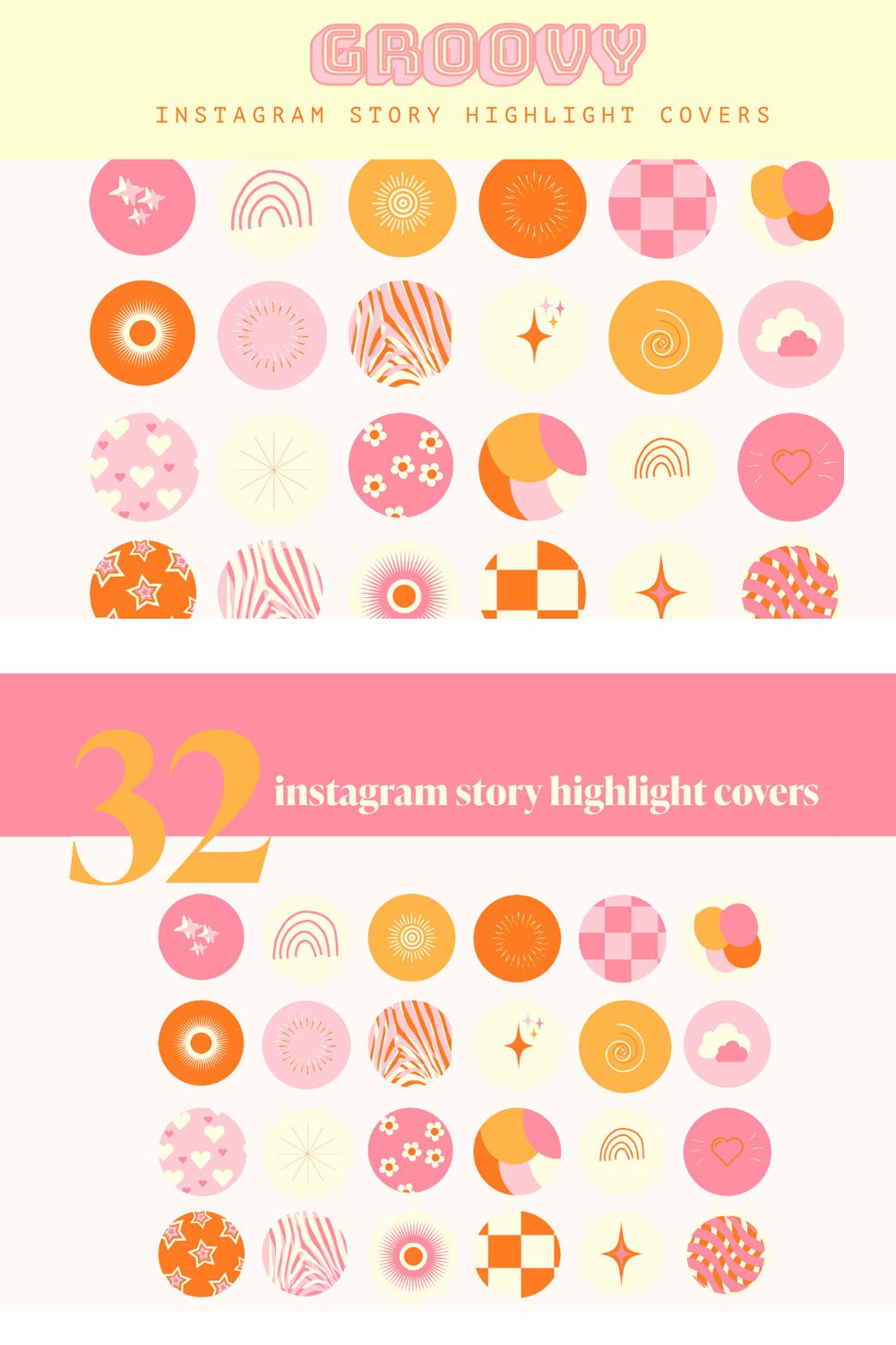 pink and orange groovy instagram story highlight covers