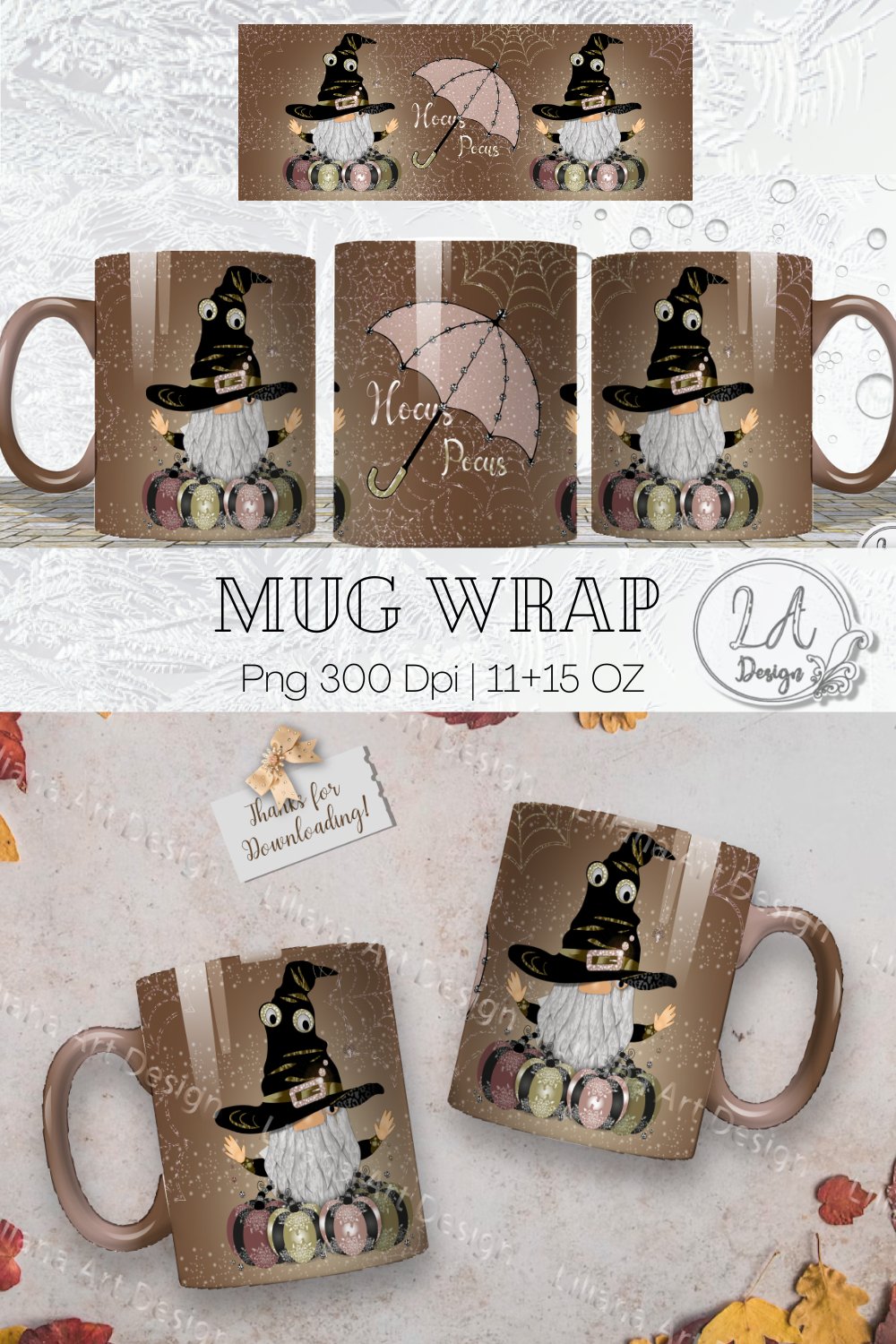 Hocus Pocus Mug Wrap | Fall Gnomes with Glitter Umbrella