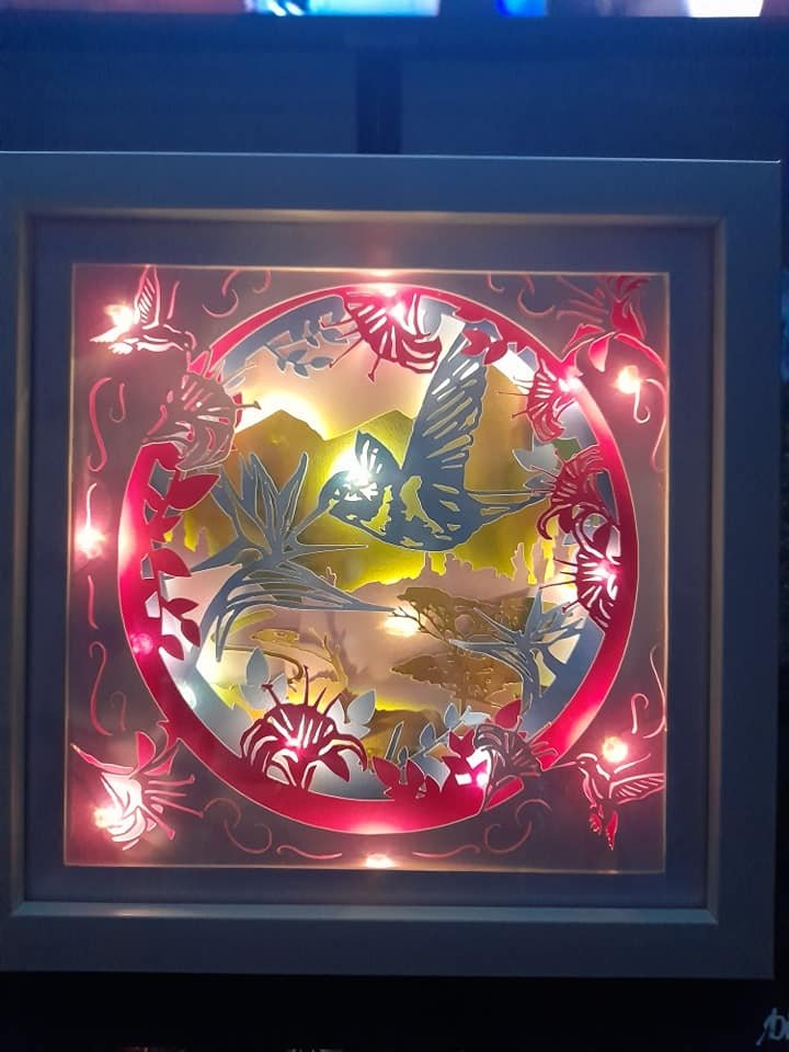 Humming bird flowers nature 3d layered shadow box light box