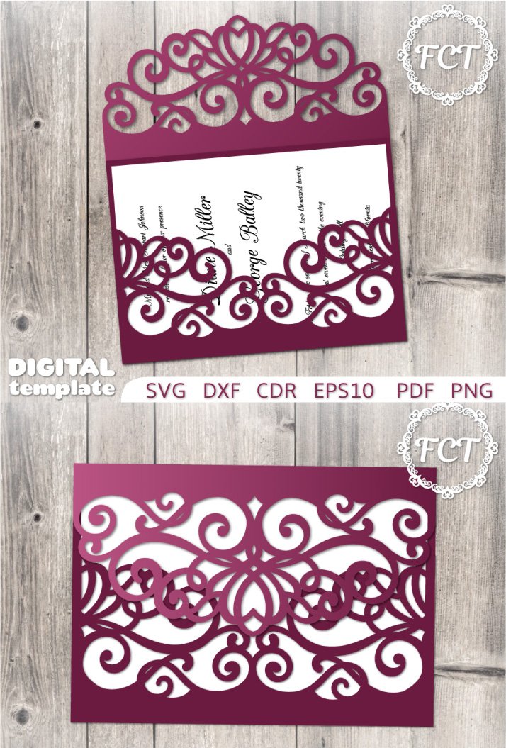 Wedding invitation envelope SVG, Laser cut lace envelope