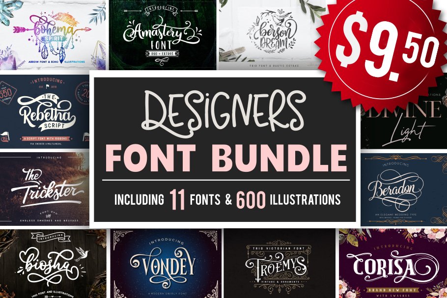 Designers font Bundle 11 Fonts (366555)
