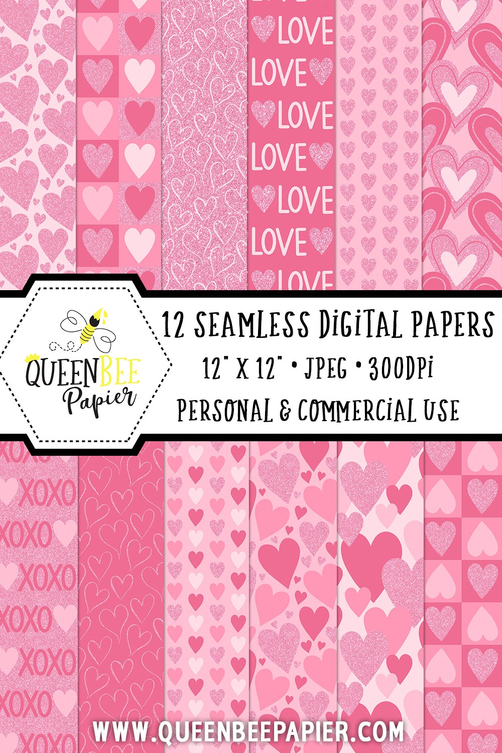 Pink Glitter Heart Digital Paper Pack