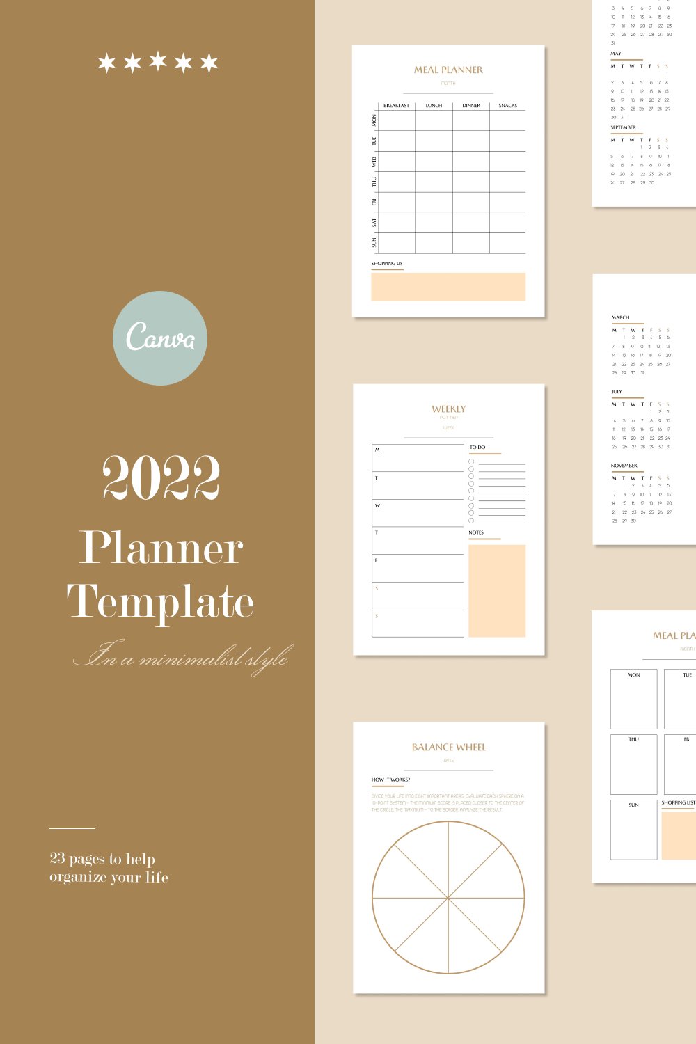 2022 Planner Canva Template | 2022 Calendar | Editable Pages