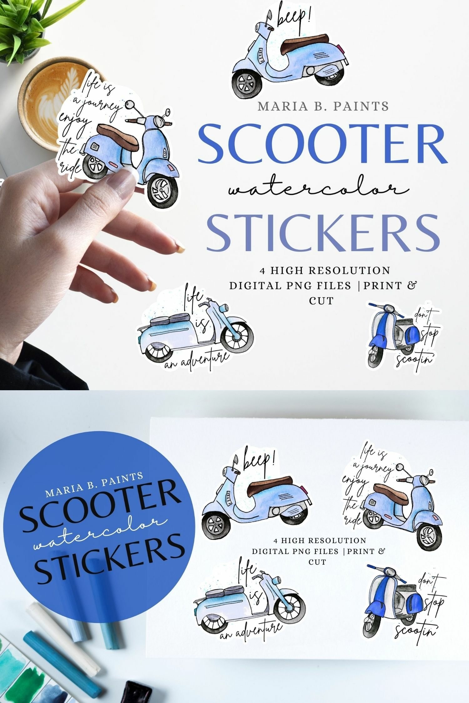 Blue Scooter Stickers PNG Moped Printable Planner Sub