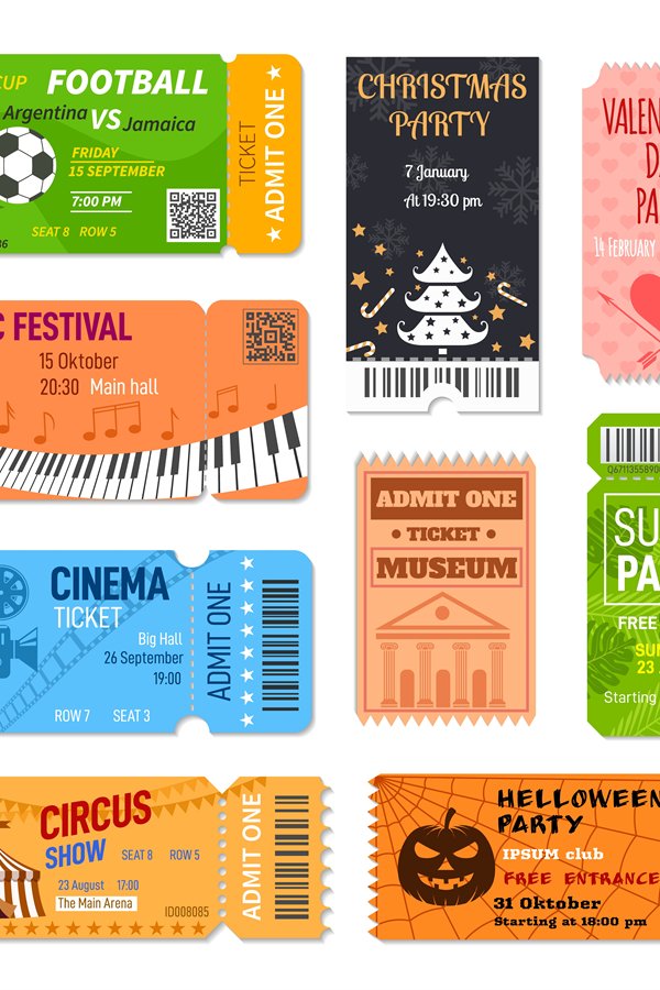 Entertainment tickets. Card for entrance, ticket on concept,
