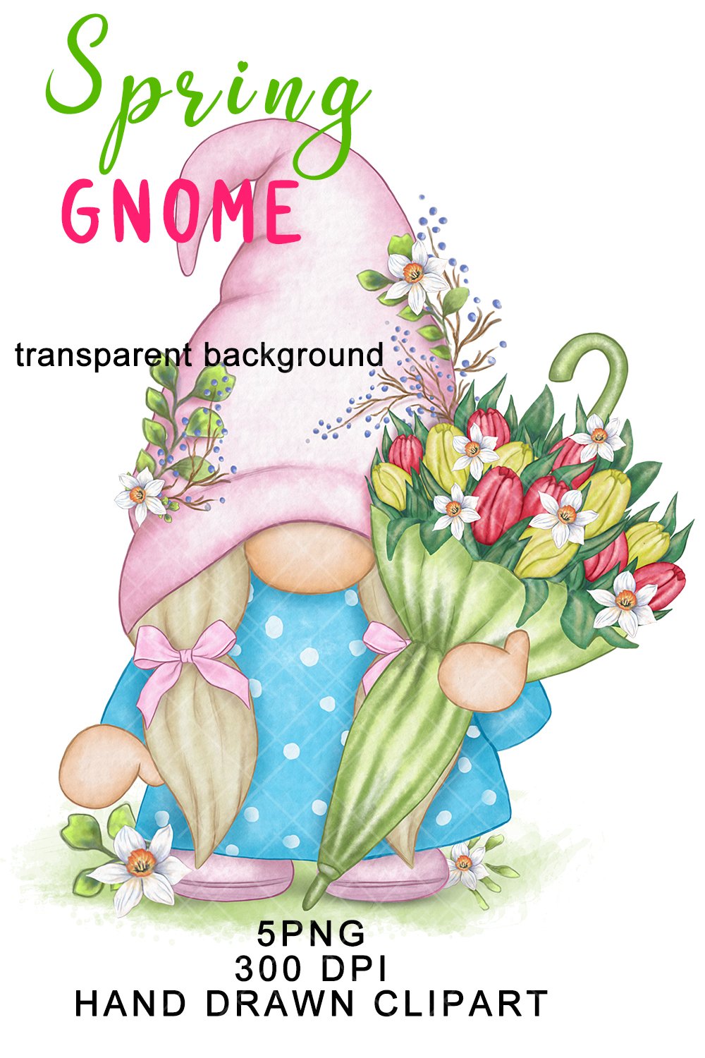 Flowers Gnome PNG Clipart /Hello Spring Sublimation