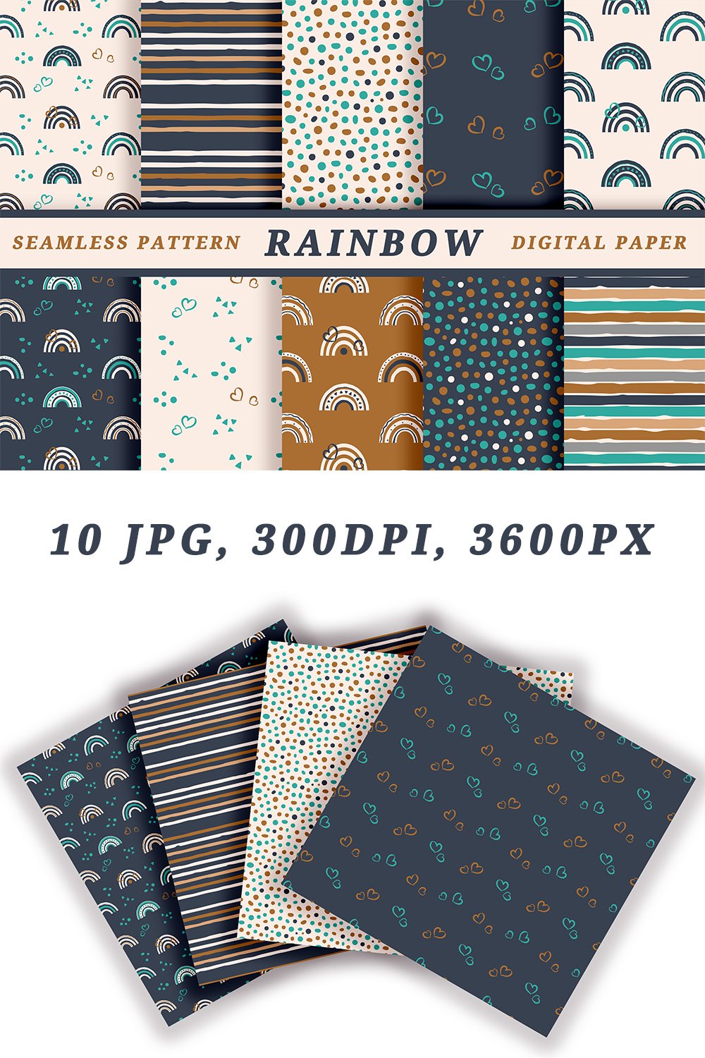 Rainbow, dots digital paper, 10 seamless pattern background