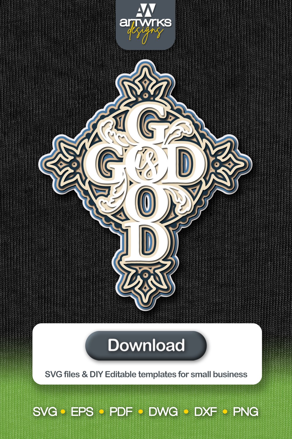 3D Layered Mandala Christian Cross SVG - God is good