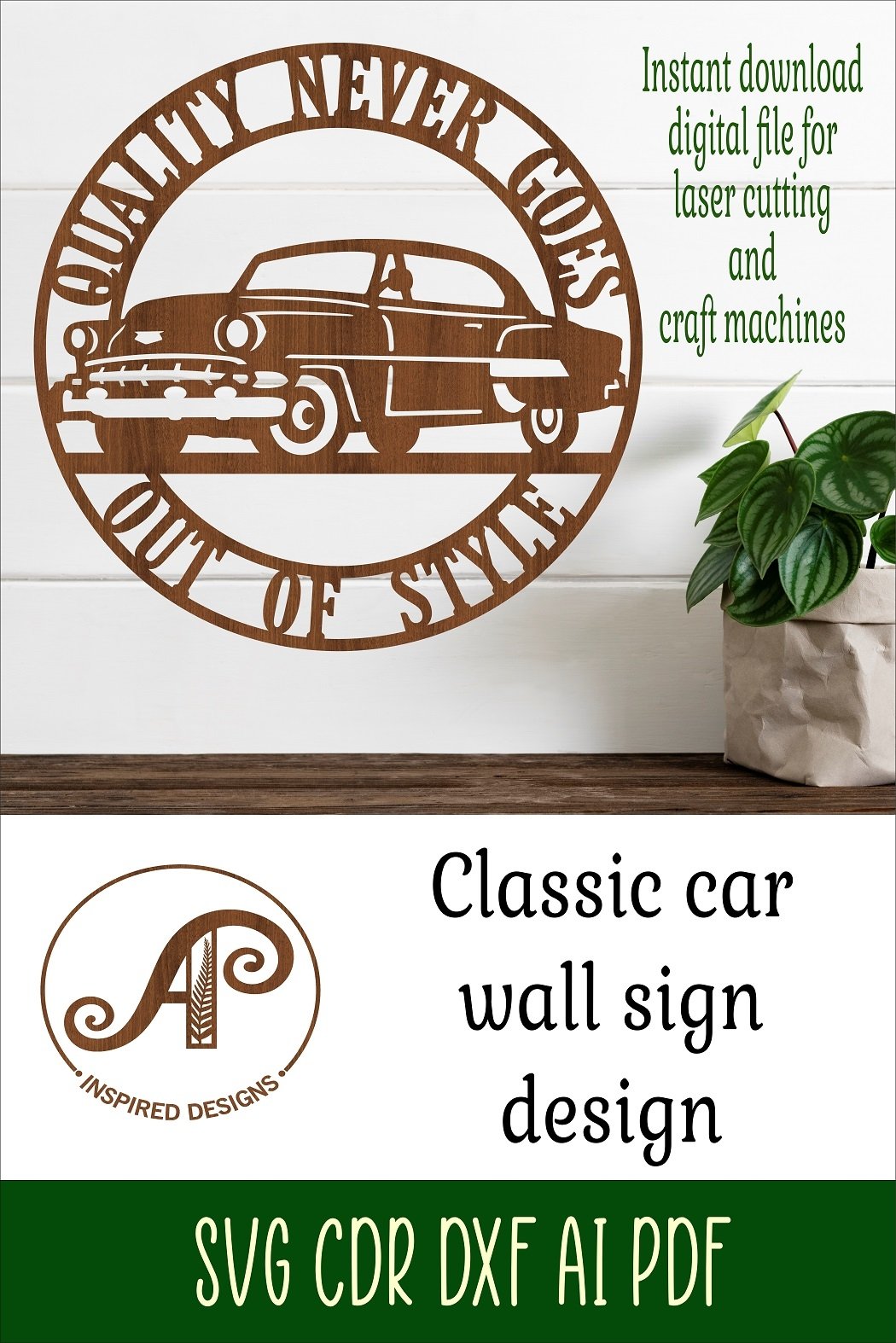 Classic car wall sign, SVG file. vector file