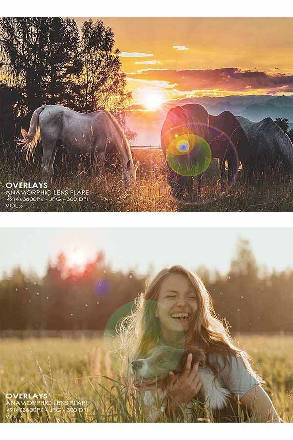20 Anamorphic Lens Flare Overlays - Vol.5