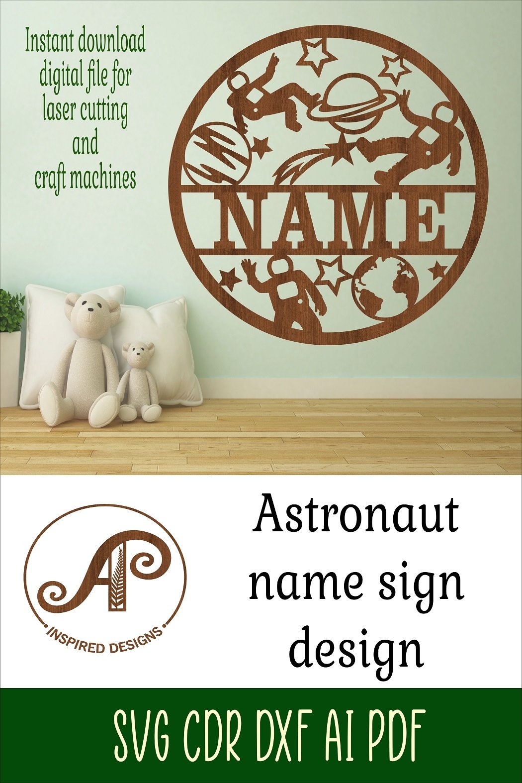 Astronaut name sign svg laser cut template