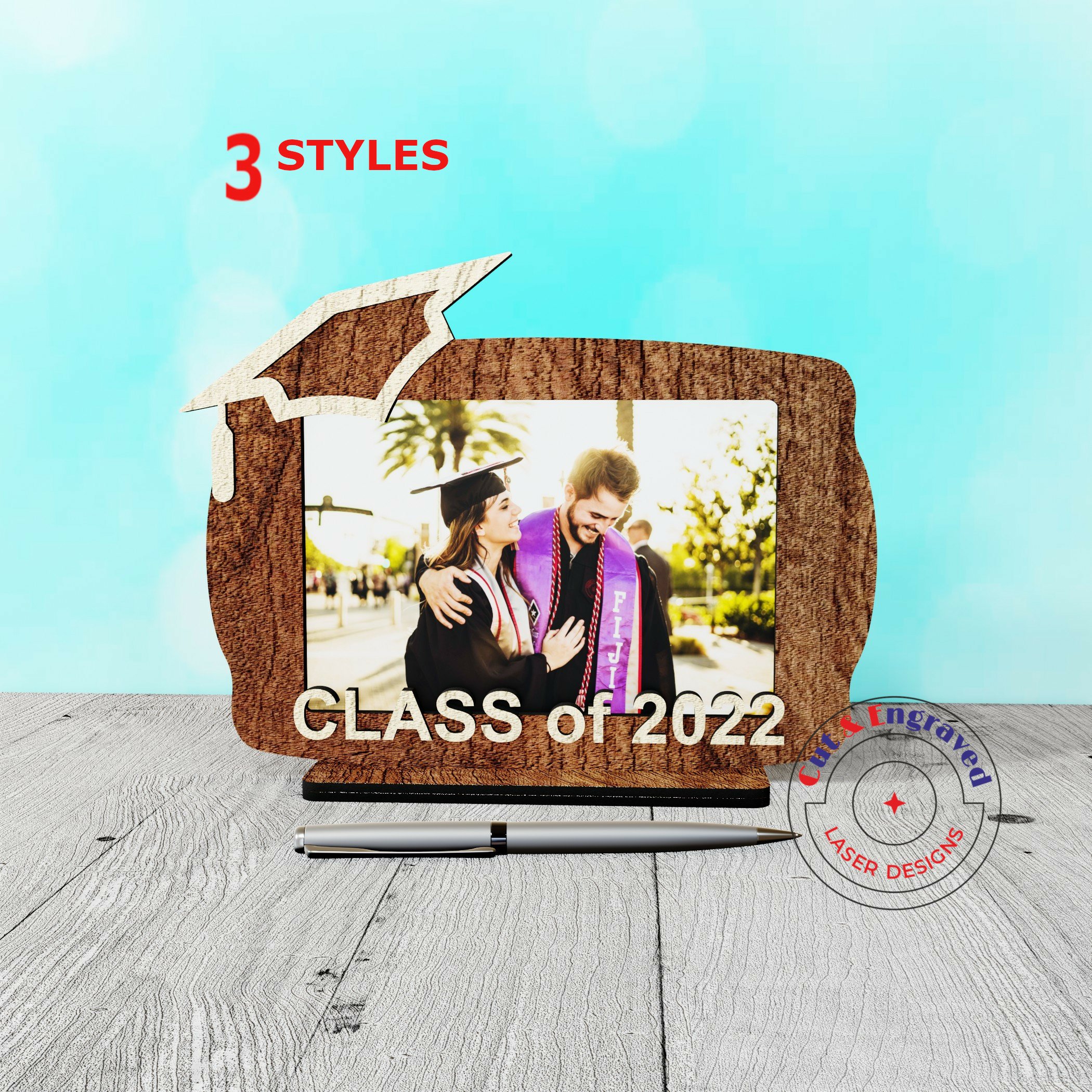 Class of 2022 photo frame, 3 styles. Glowforge ready vectors