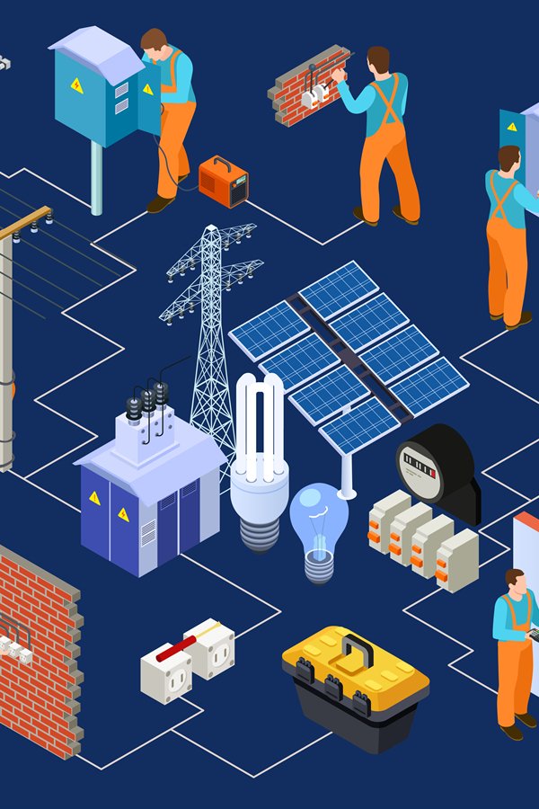 Electrical service isometric vector concept with electrician