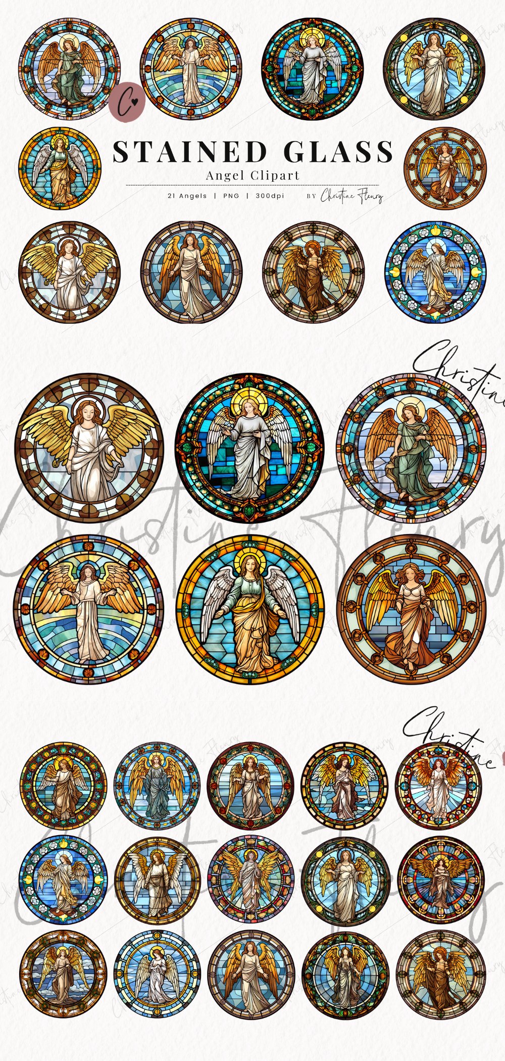 21 Round Angel Stained Glass Clipart