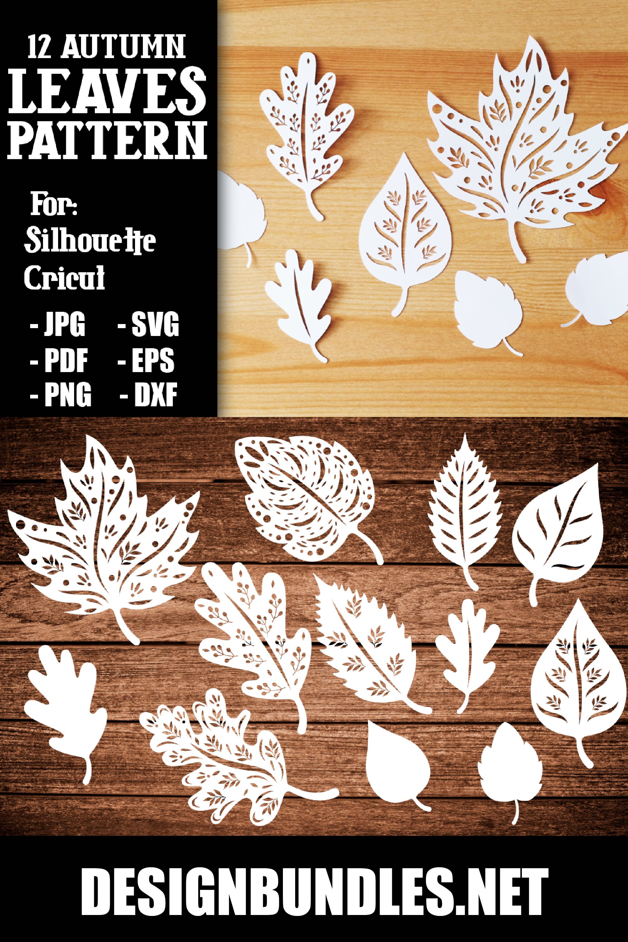 Autumn leaves with patterns paper cut, leaves silhouettes
