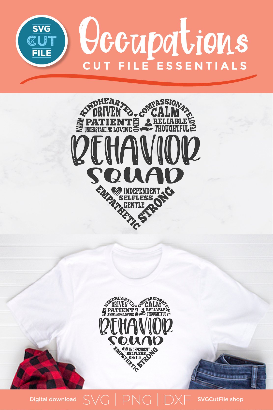 Behavior svg squad with heart shape for cutting machines