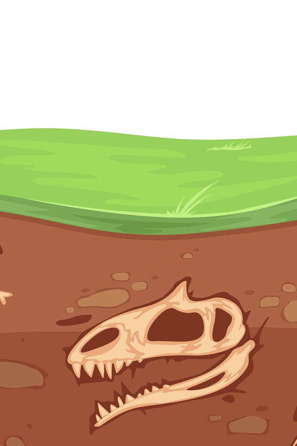 Paleontology bones. Archeology, underground dinosaur skeleto