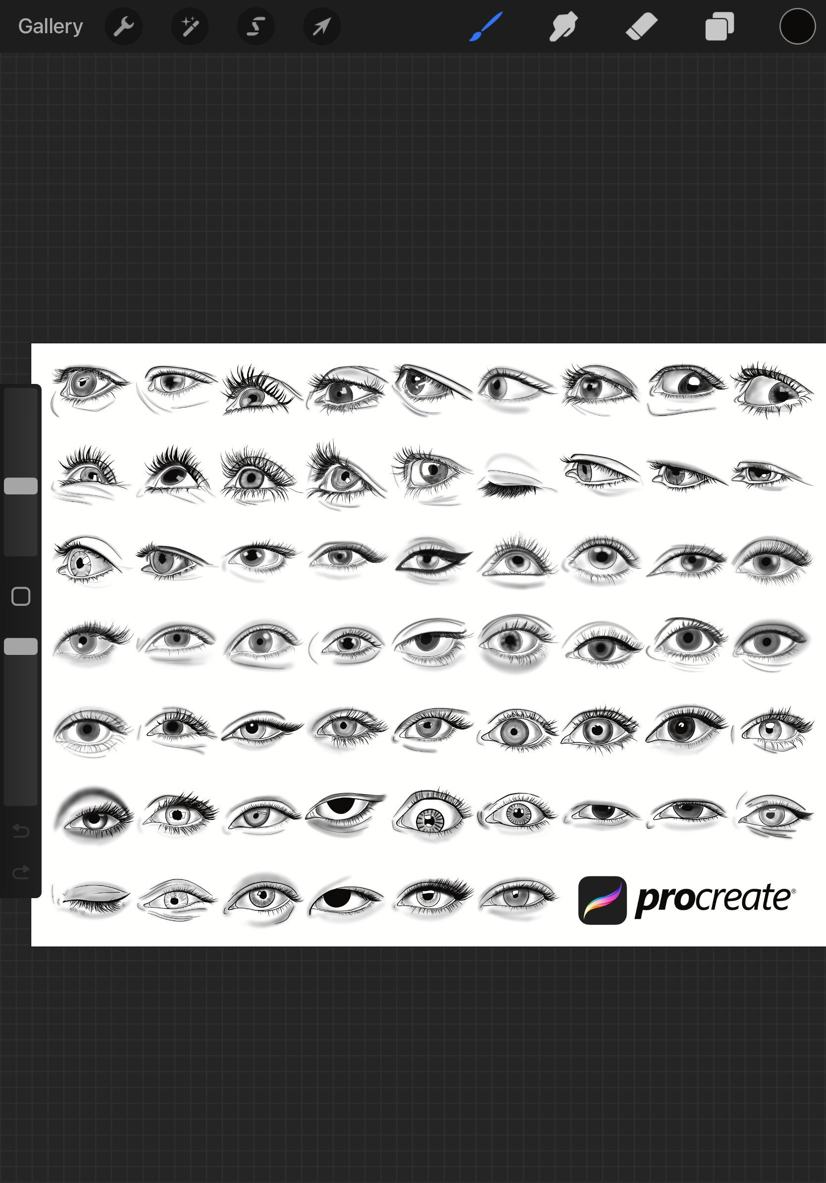 Facial Eyes Set 2 Procreate Brush Stamps, 60 Eyes