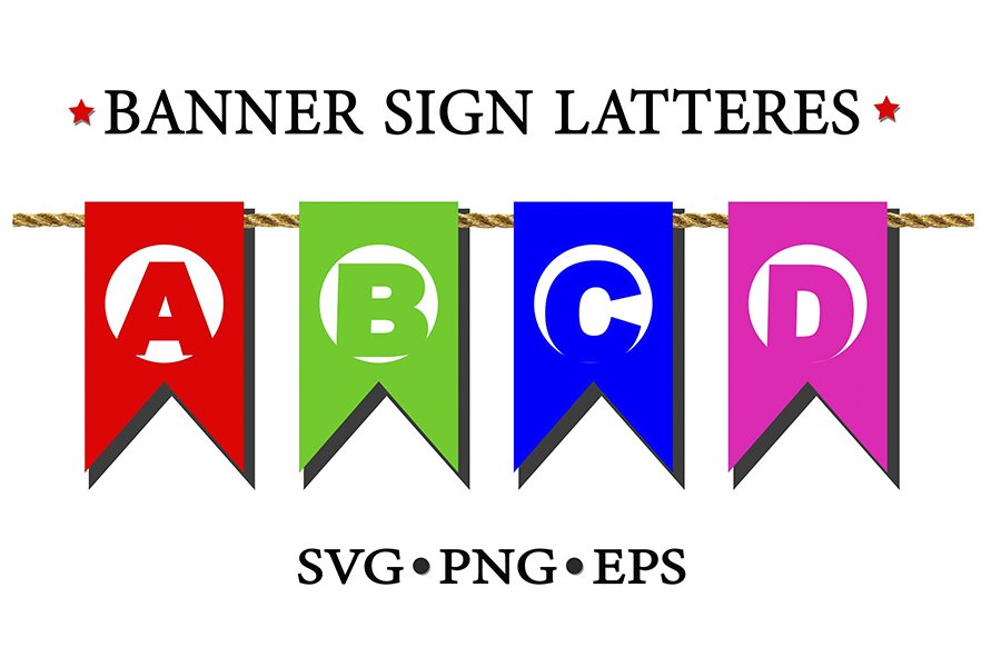 Banner Letters, Bunting Banner Alphabet Sign Decorations SVG