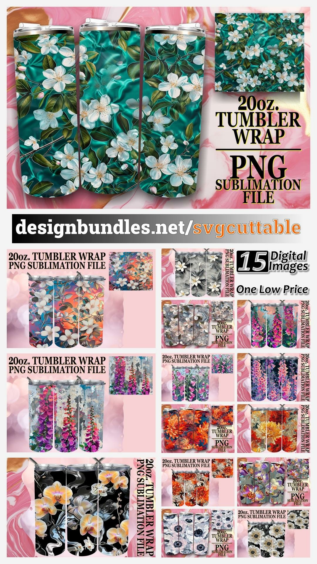 15x Bright 3D Spring Bloom Tumbler Wrap Bundle - Sublimation