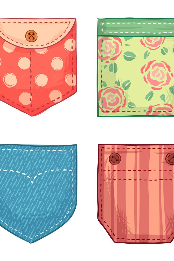 Color patch pockets. Comfort pocket patches with seam, denim