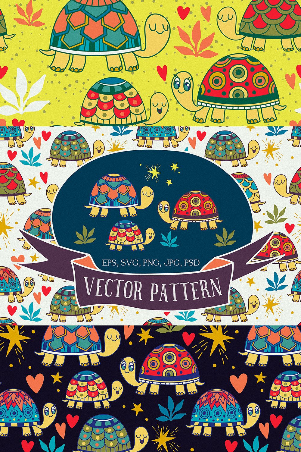 Turtles seamless patterns