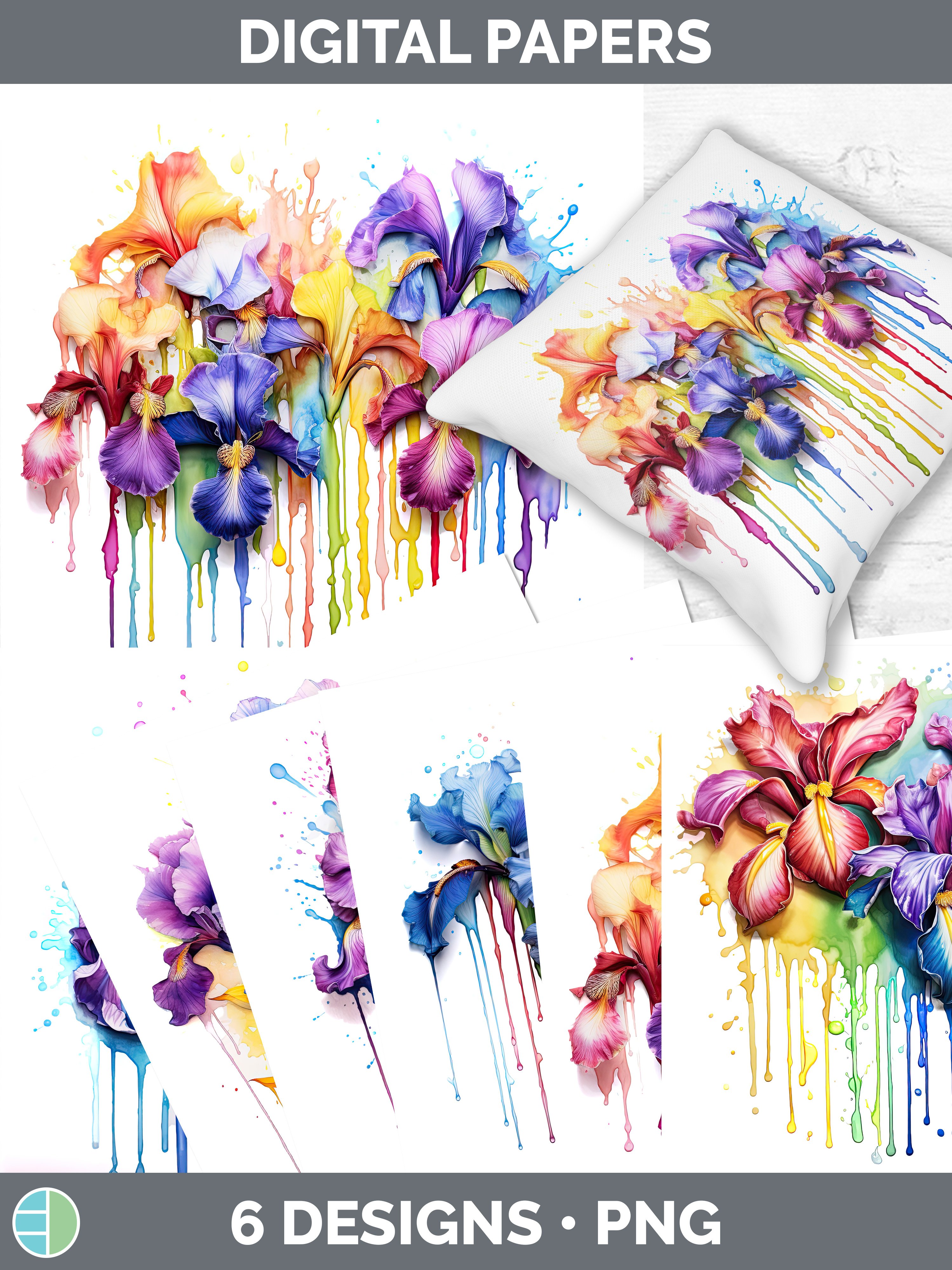 Splat Rainbow Iris Flowers Paper Backgrounds | Digital Scrap
