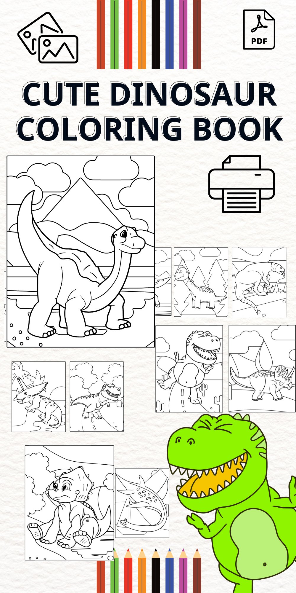 Cute Dinosaur Coloring Book for KIDS Hand Drawing (2178903)