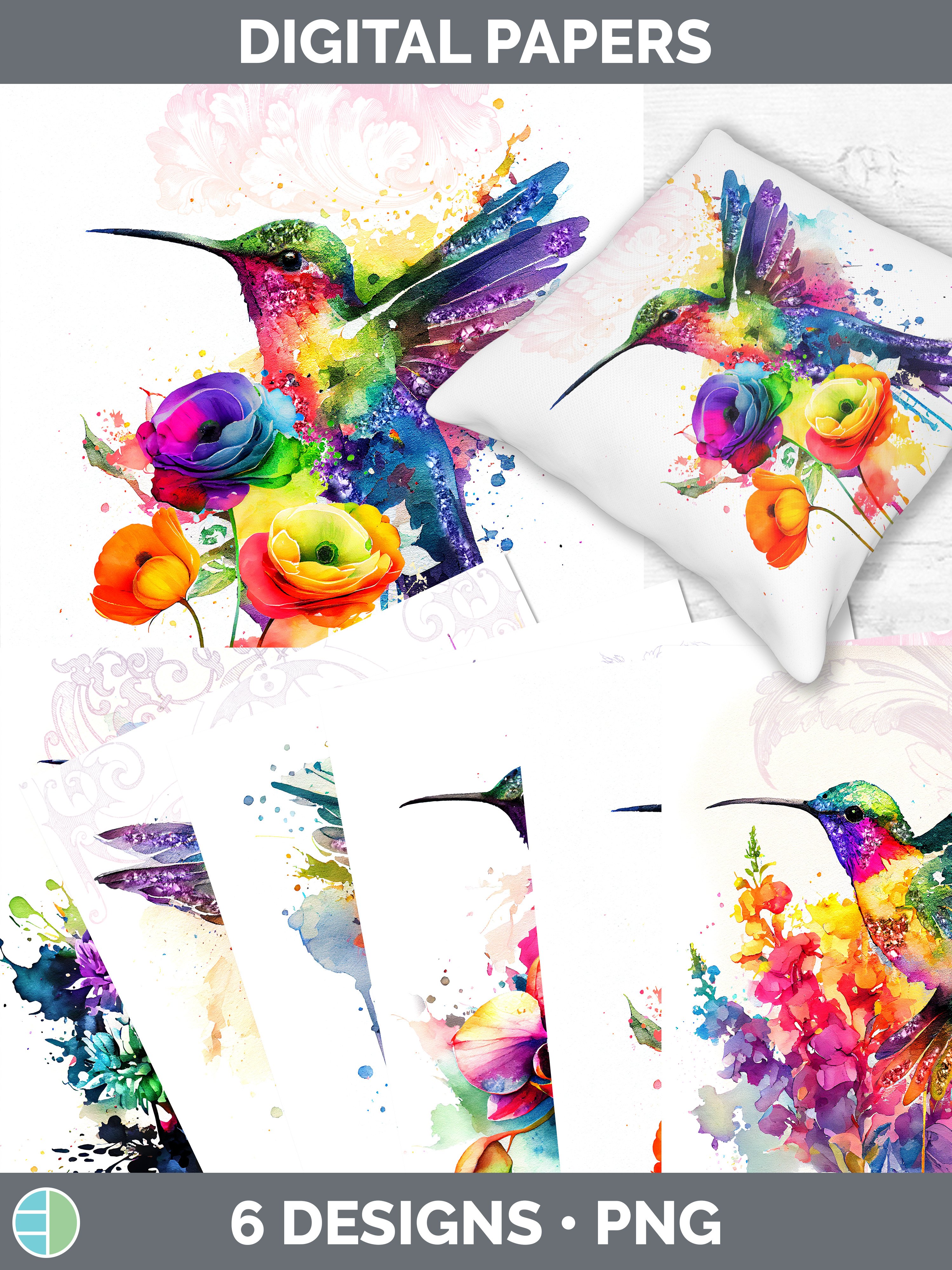Rainbow Hummingbird Backgrounds | Digital Scrapbook Papers