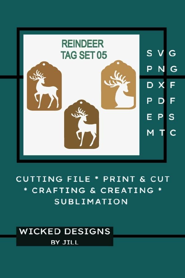 Christmas Winter Reindeer 01 Tag SET 5 SVG Cut File Bundle