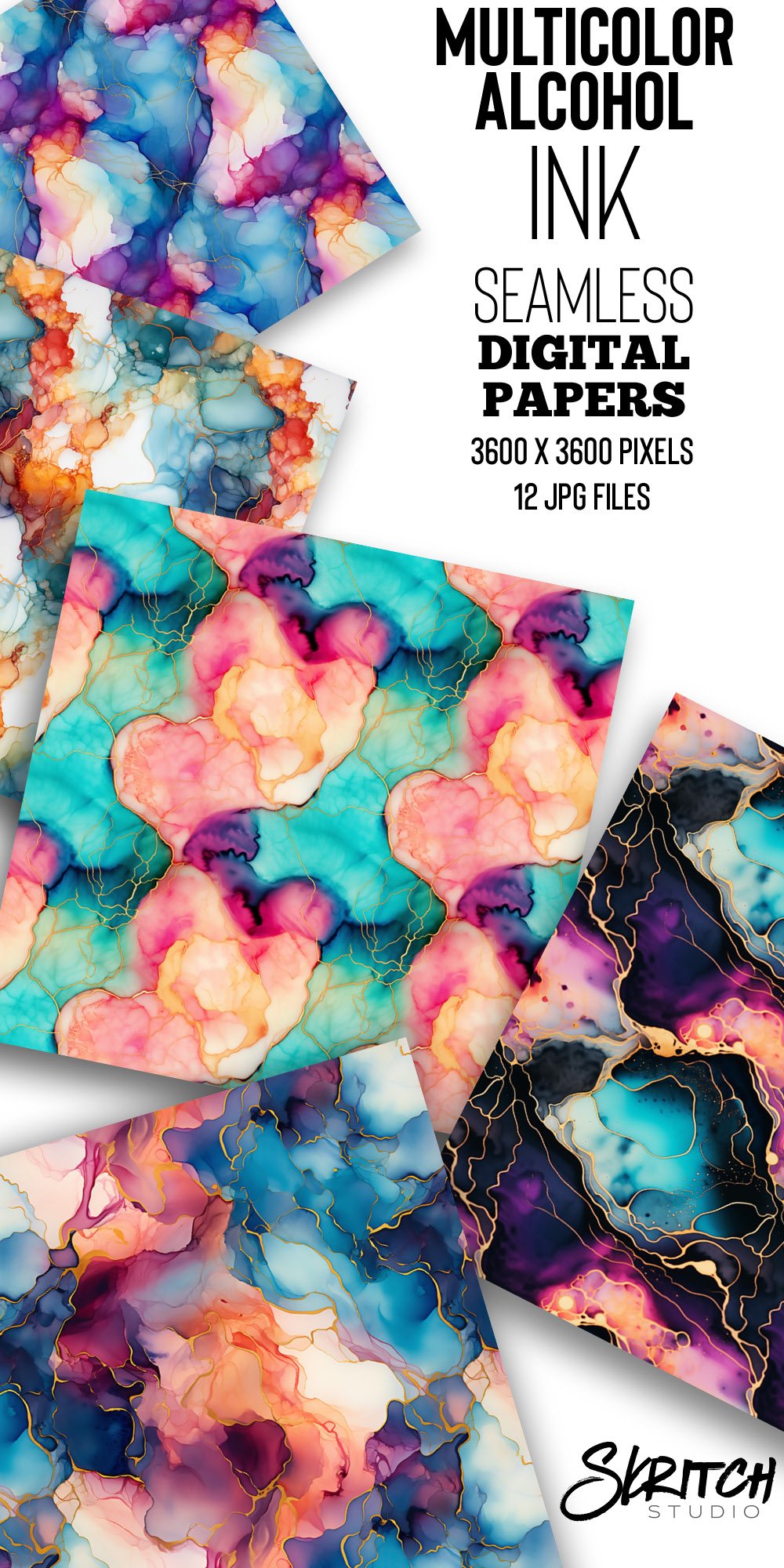 Multicolor Alcohol Ink Seamless Digital Paper Bundle