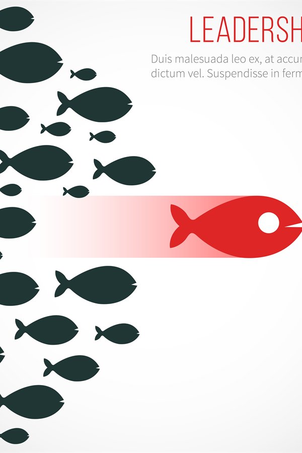 Business leadership vector concept with red leader fish and