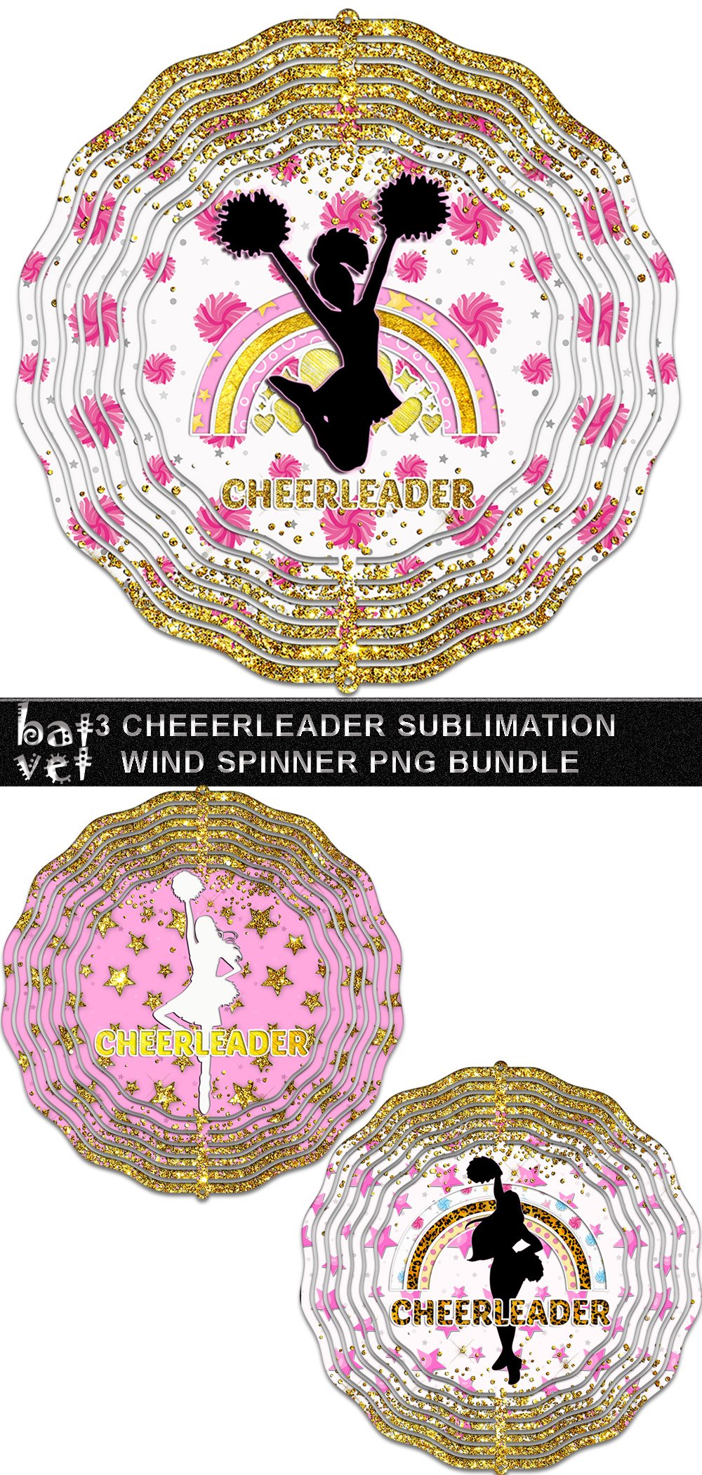 Cheerleader Wind Spinner Sublimation Design PNG Bundle