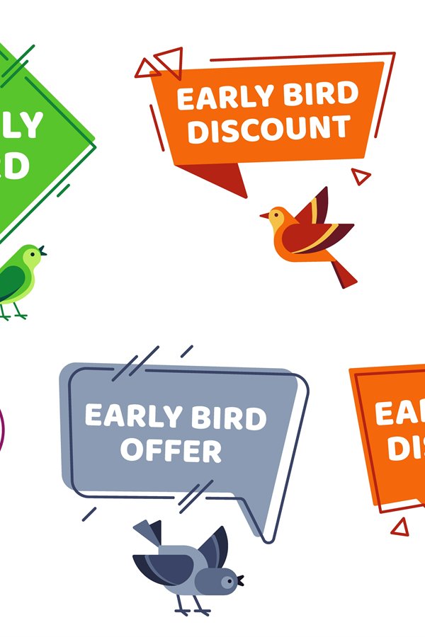 Early bird label. Sale offer badges, early birds gets deal s