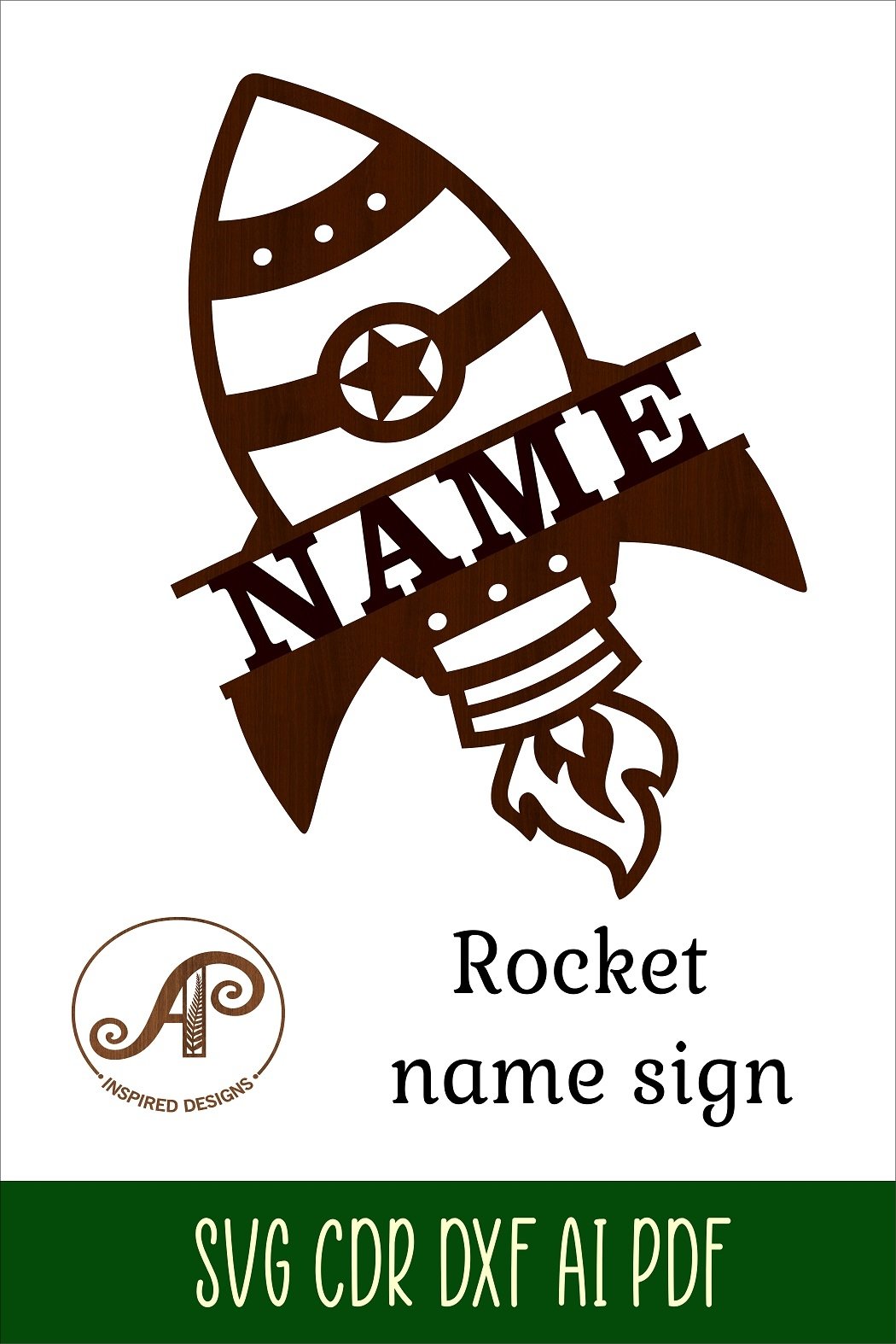 Rocket theme Name sign svg laser cut template