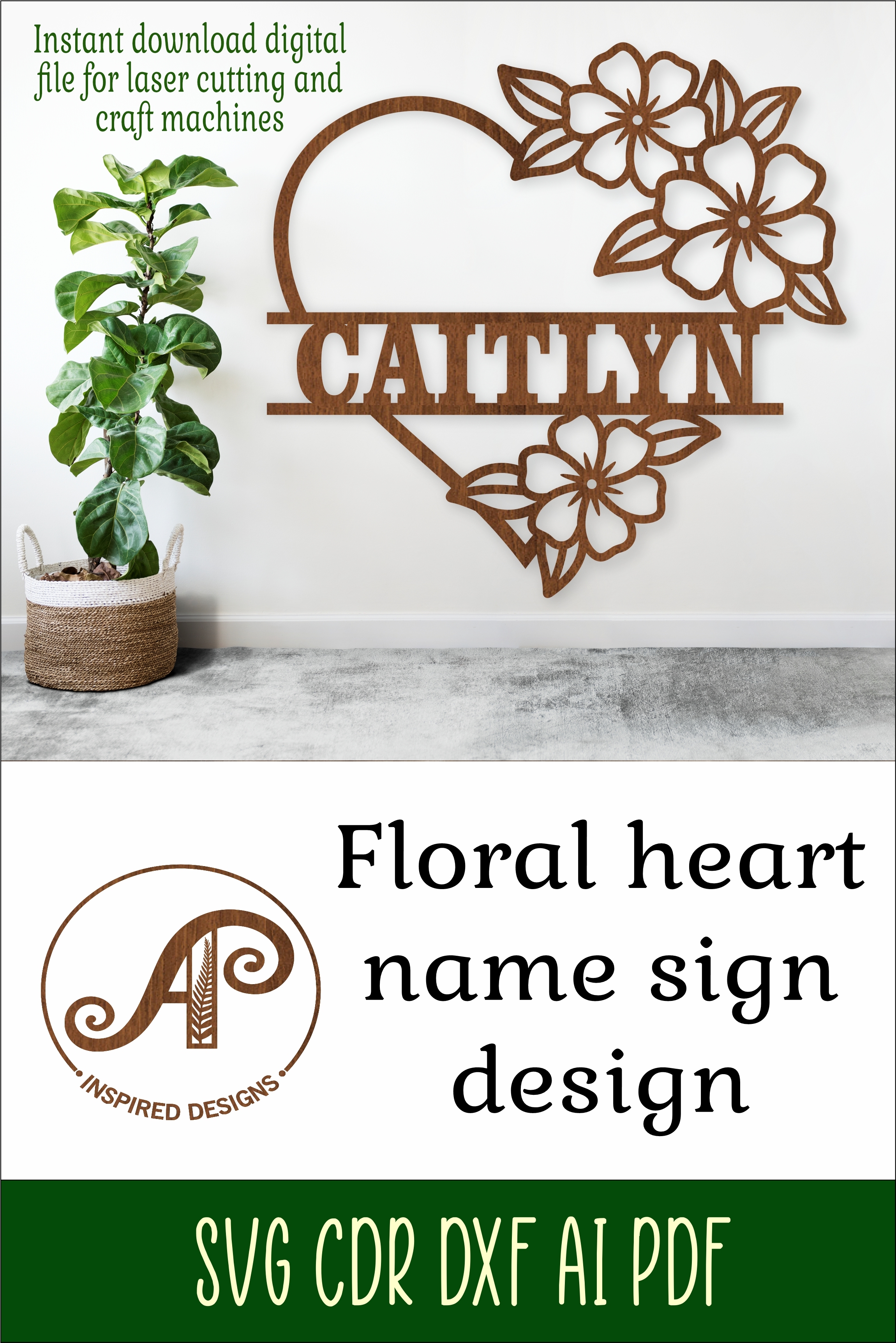 Floral heart name wall sign design