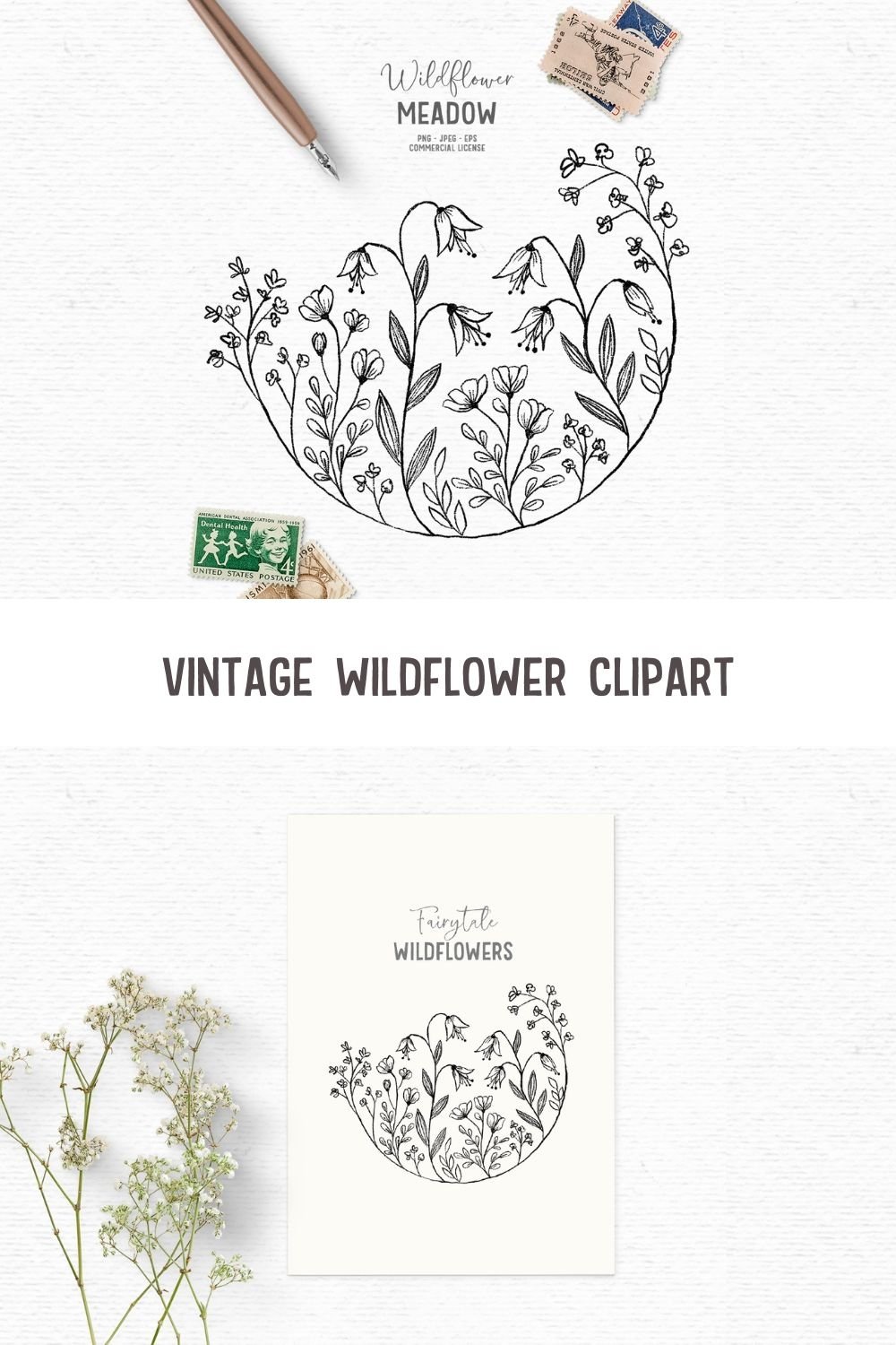 Hand-drawn floral digital stamp | Boho wildflower (675775)