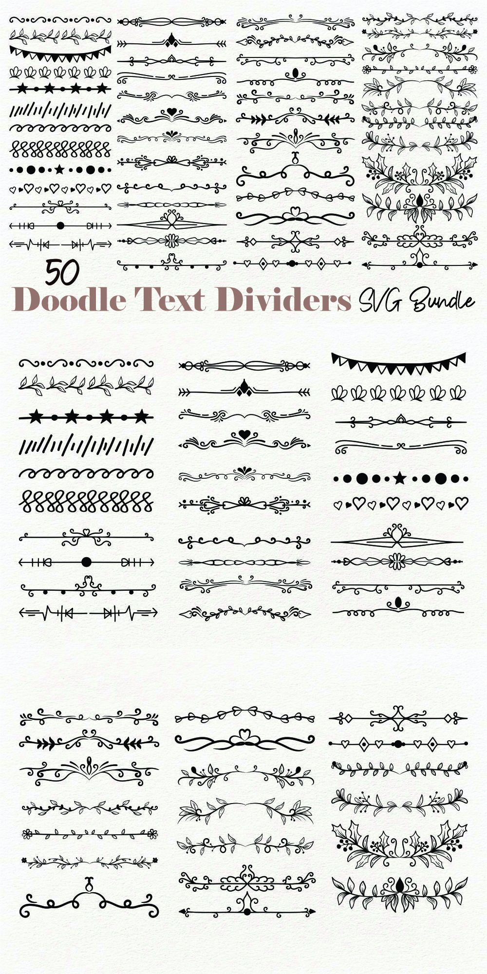 Doodle Text Dividers Bundle, Hand Drawn Text Dividers