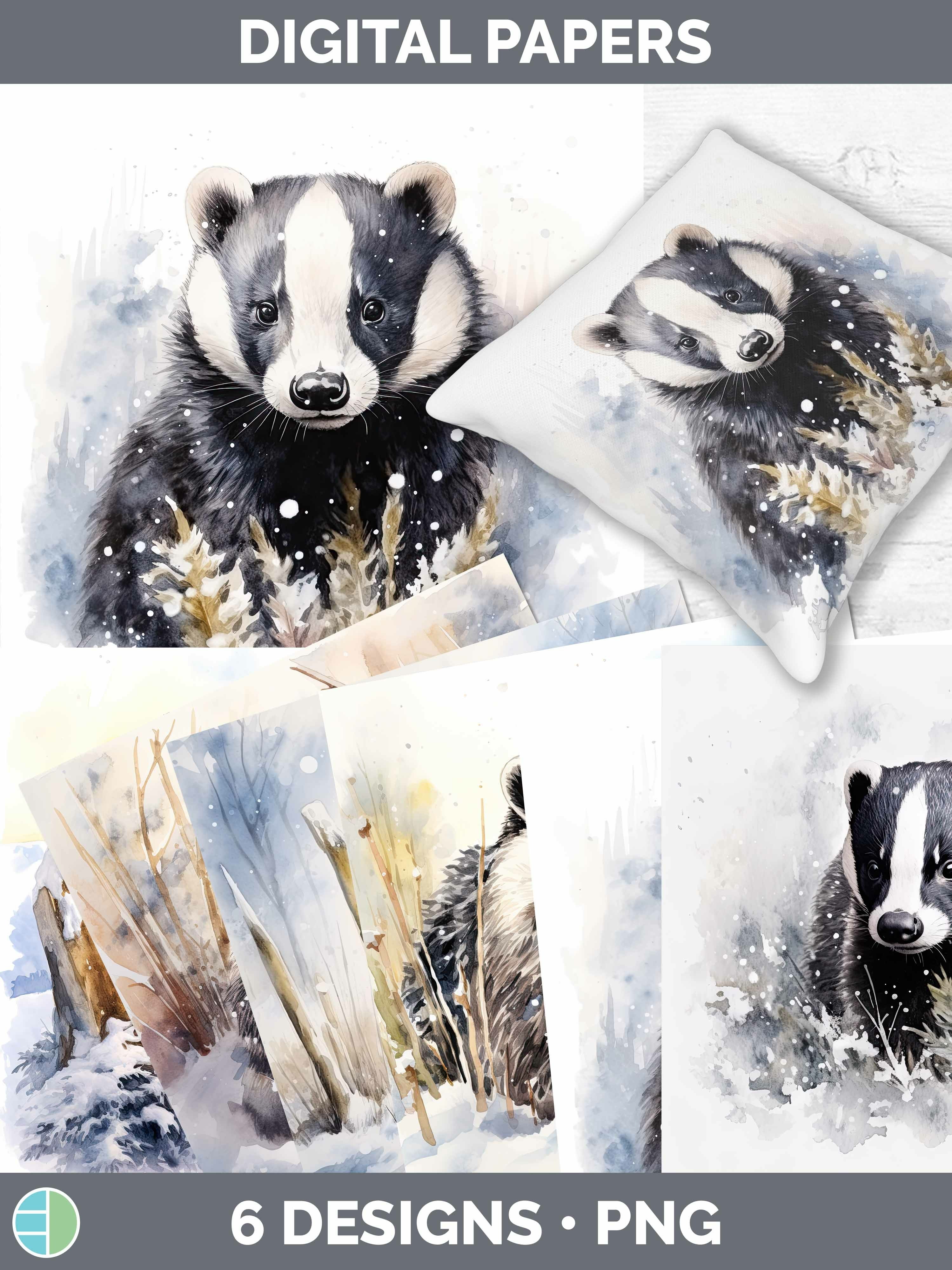 Watercolor Badger Paper Backgrounds | Bundle Digital Scrapbo