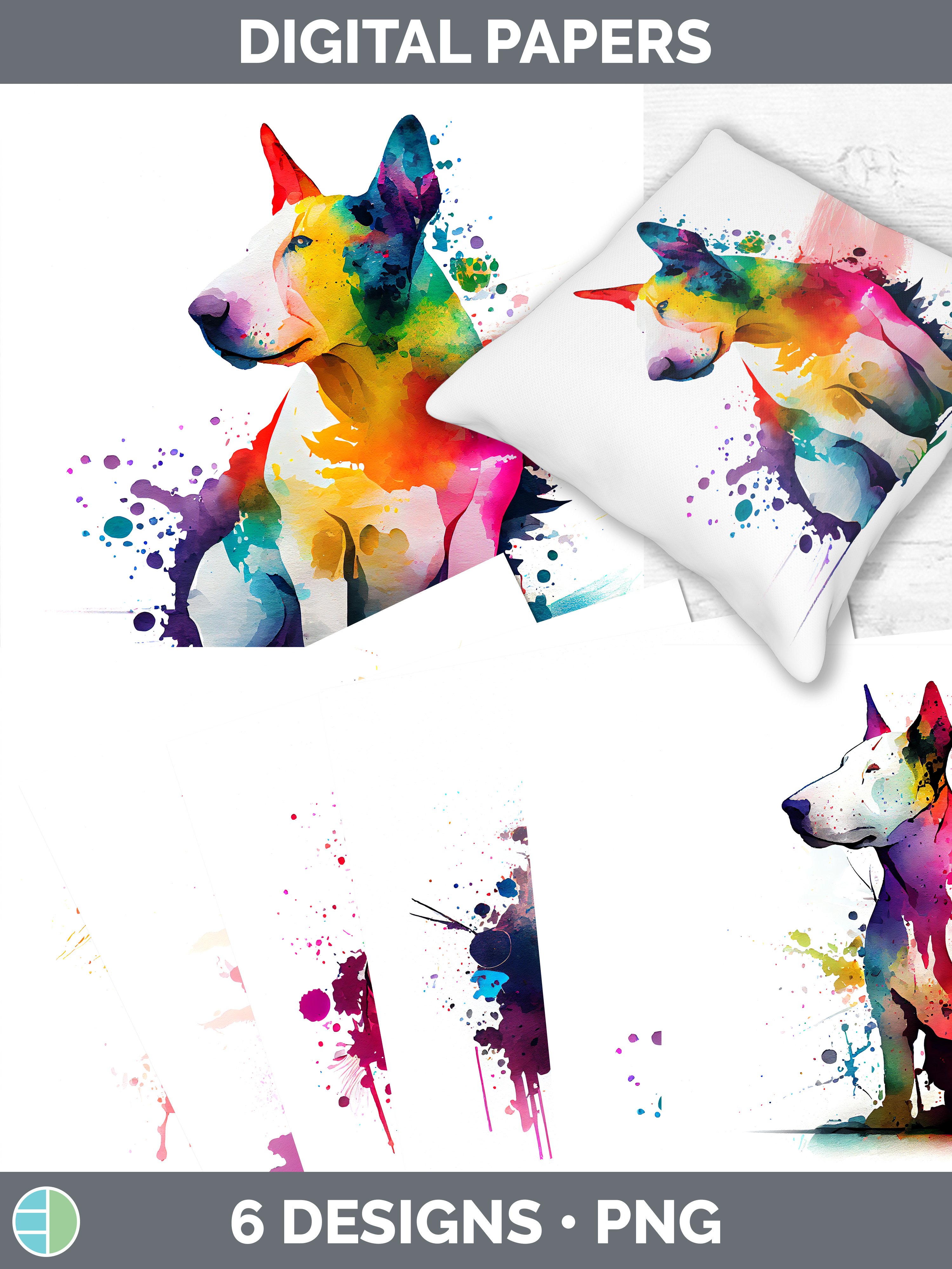 Rainbow Bull Terrier Dog Paper Backgrounds | Digital Scrapbo