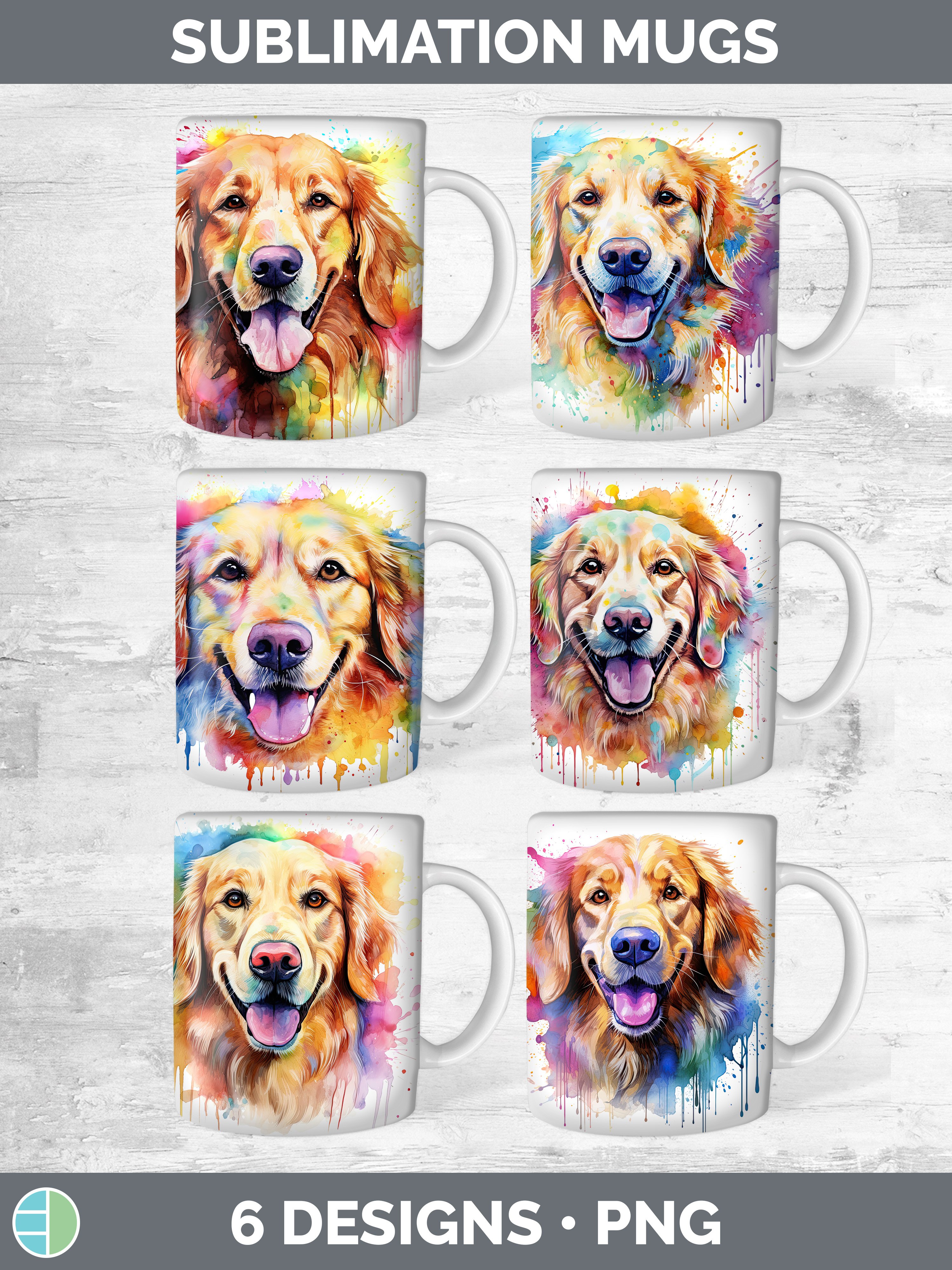 Splat Rainbow Golden Retriever Dog Mug Wrap | Sublimation Co