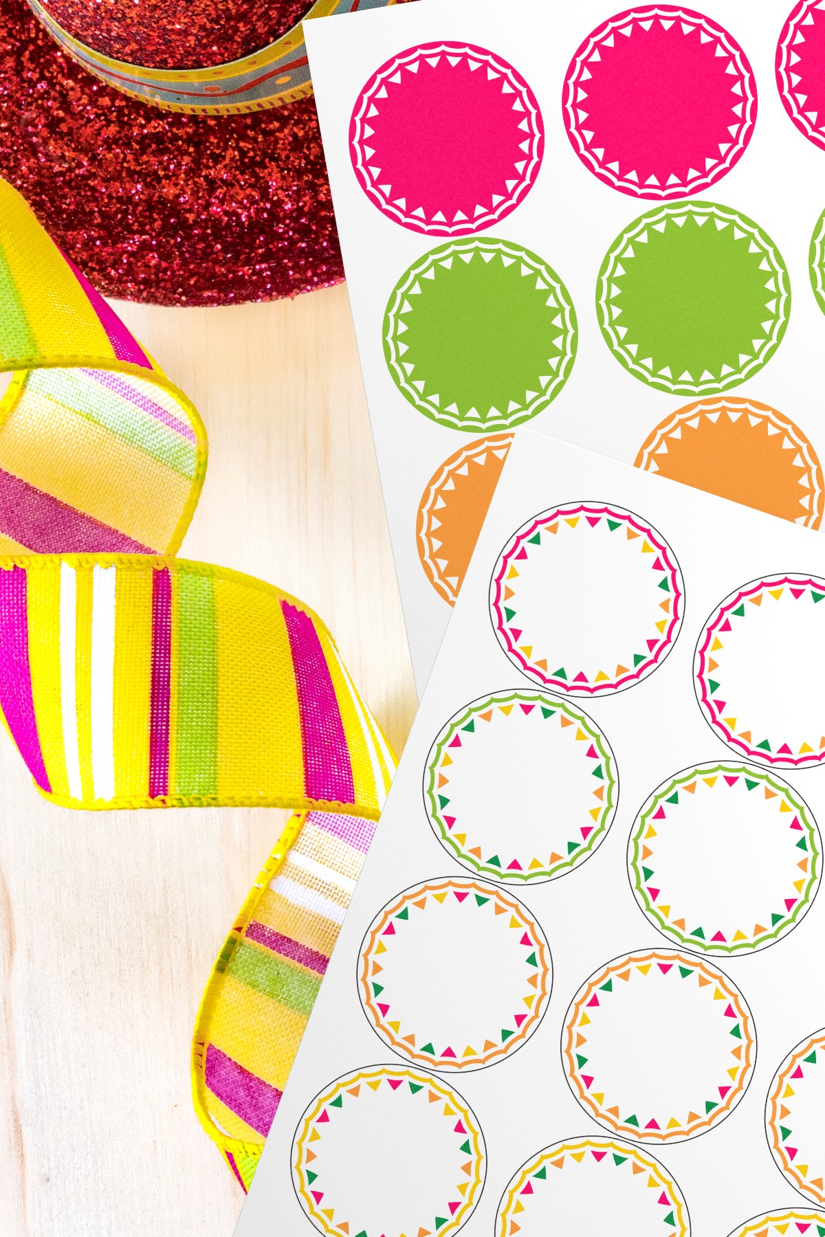 Bright Colors Fiesta Printable Round Labels 2.5 in size