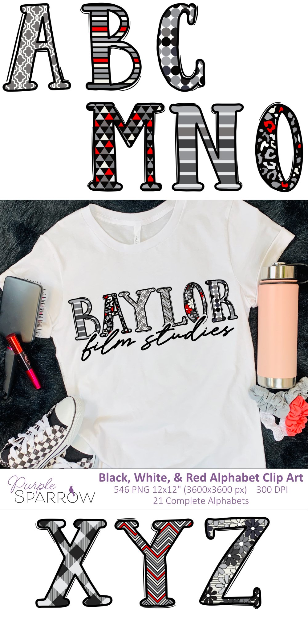 Black, White, & Red Alphabet Clip Art Bundle | 546 Letters