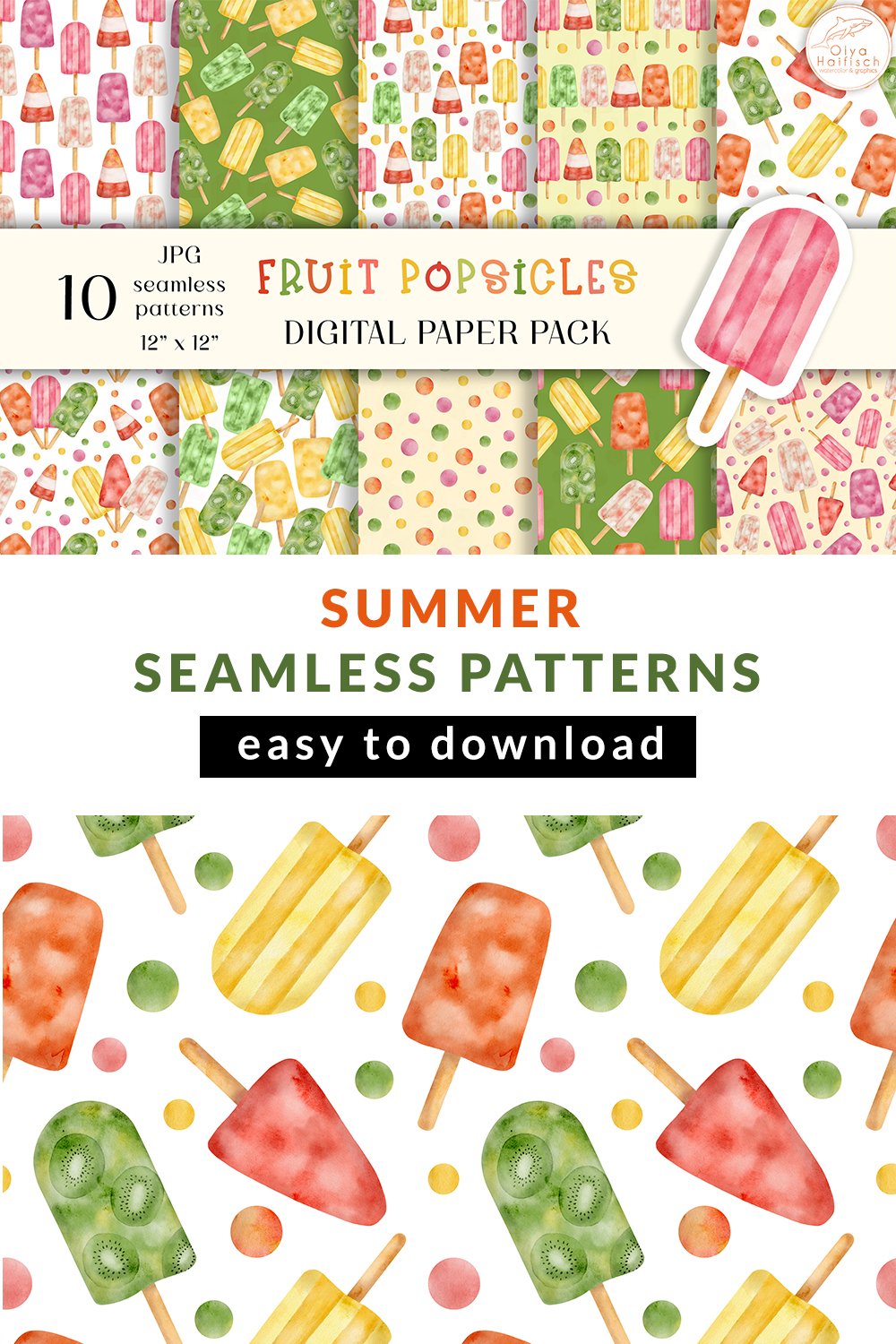 Fruit Popsicle Digital Paper Pack. Summer Seamless Patterns