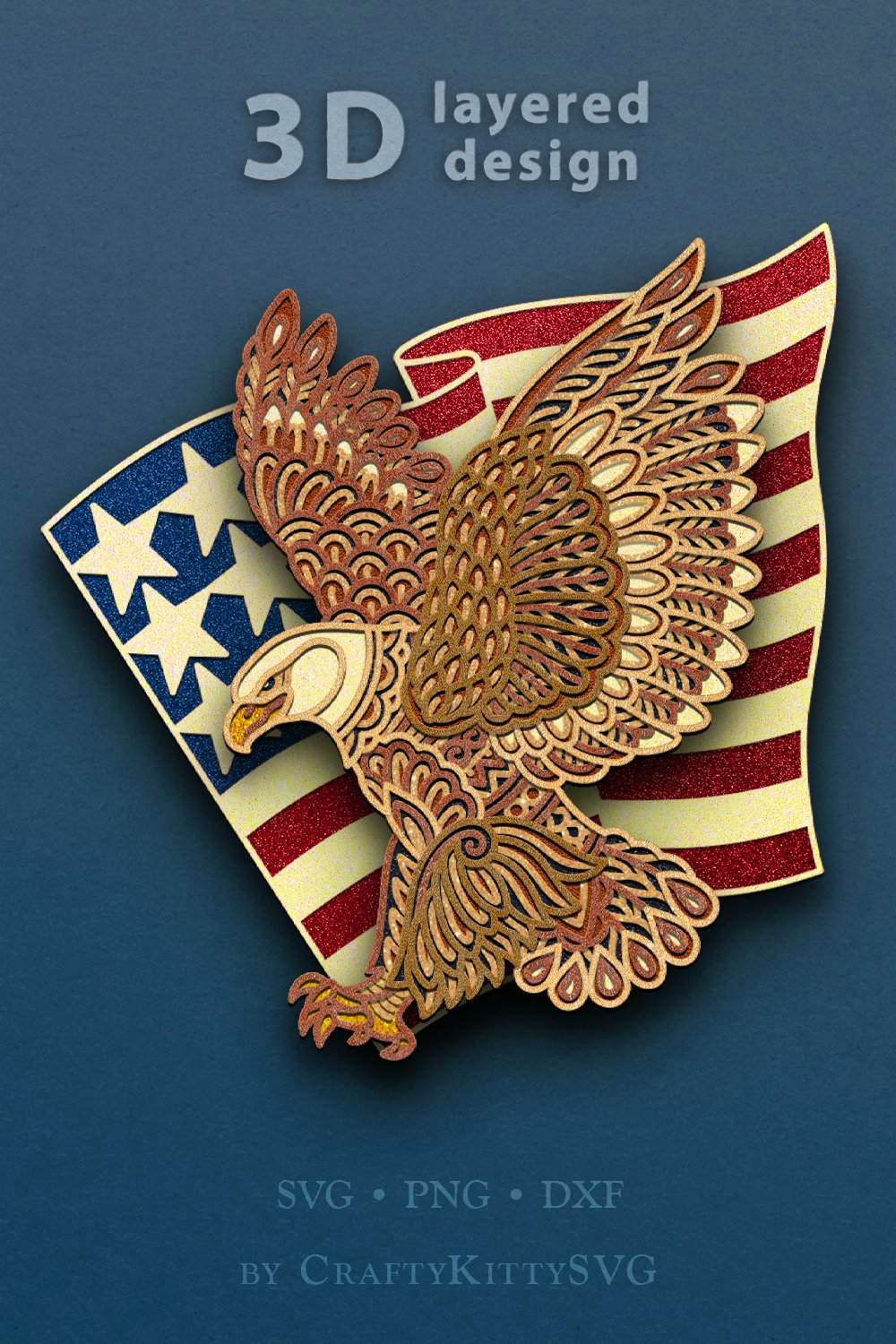 4th of July SVG, Patriotic Eagle SVG, 3D layered (2539571)