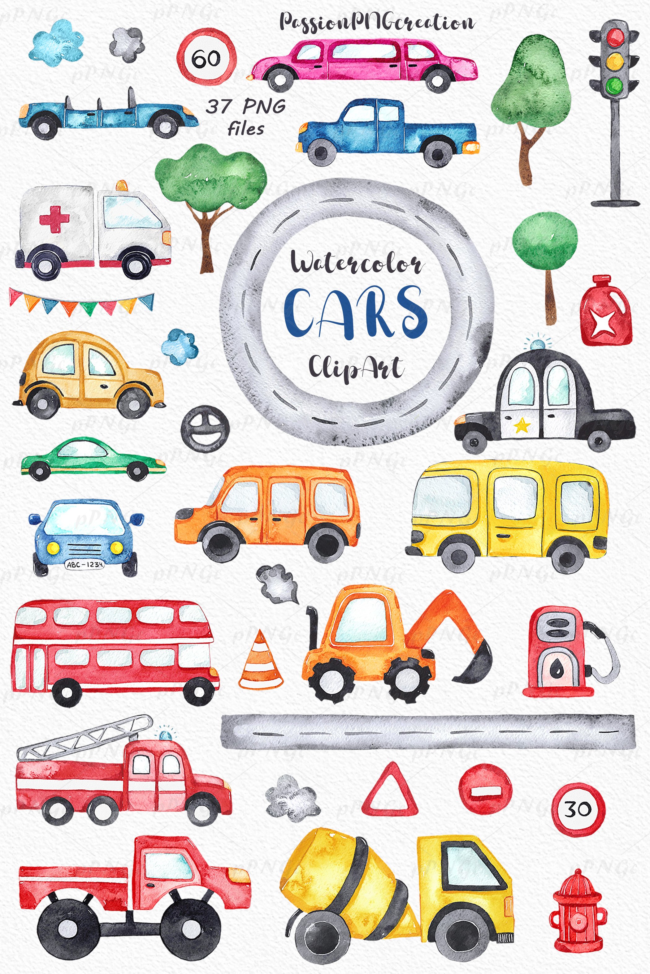 Watercolor Cars clipart, Transport Clipart