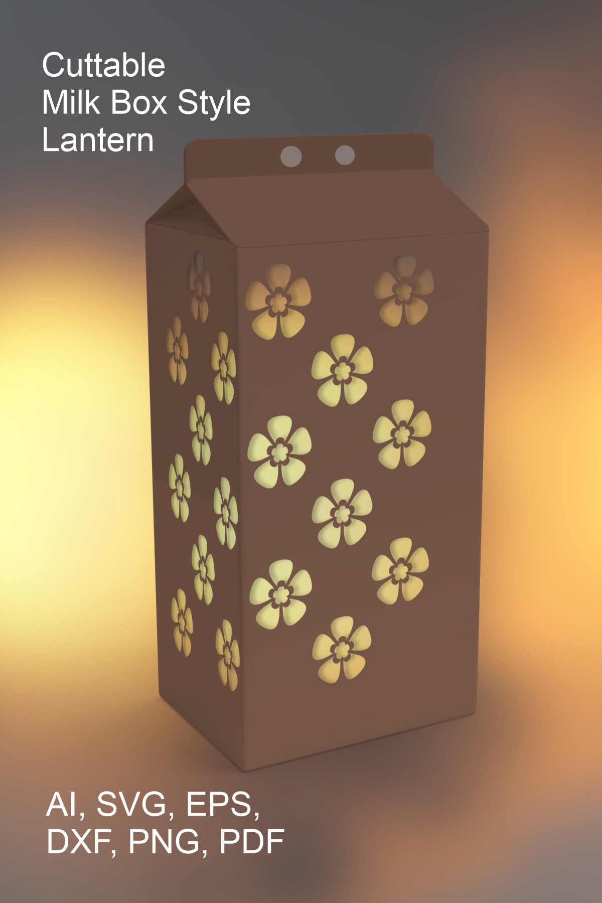 Flower Patterned Milk Box Style Lantern Paper Cut Template